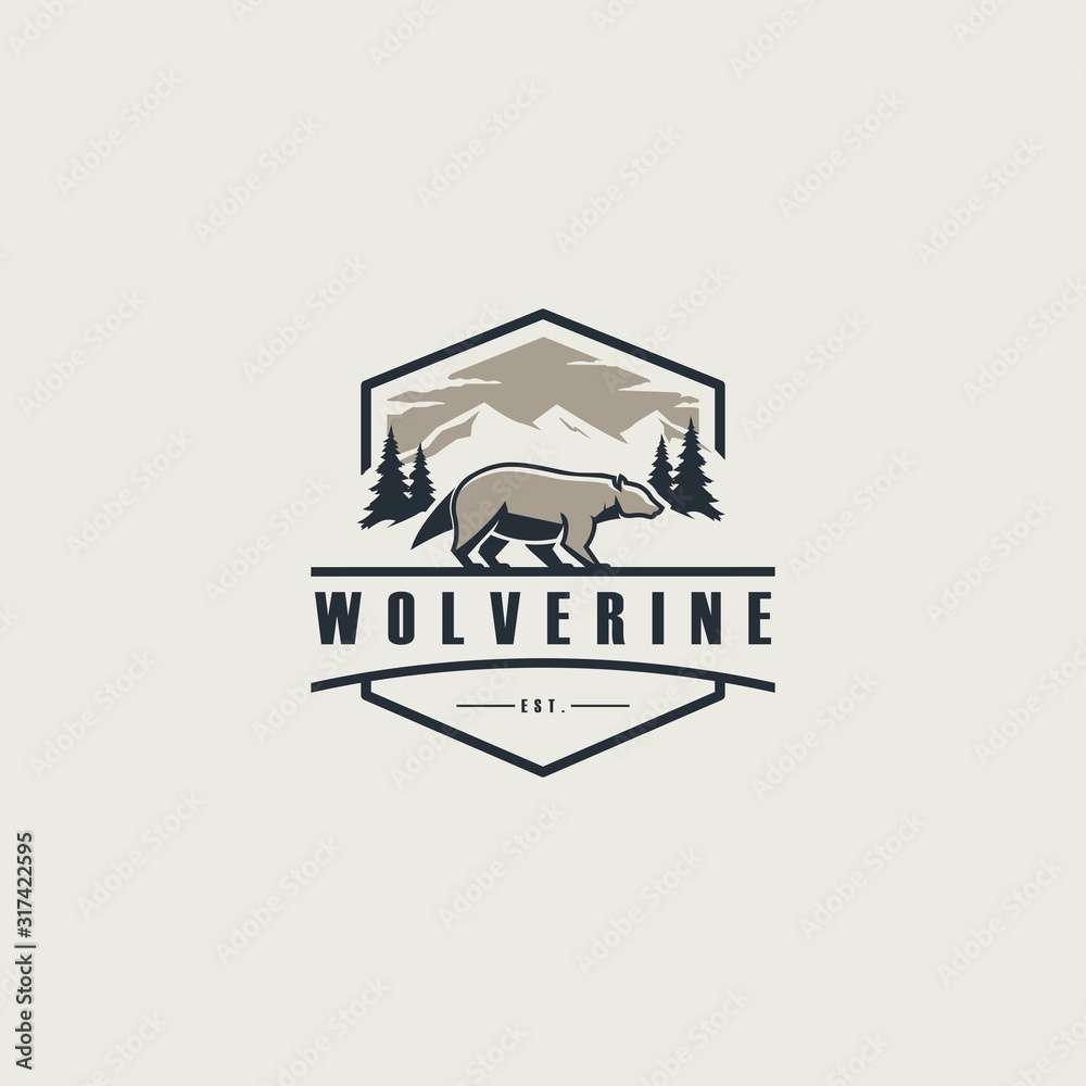 Vector Logo Illustration Wolverine Walk Vintage Badge Stock Vector ...