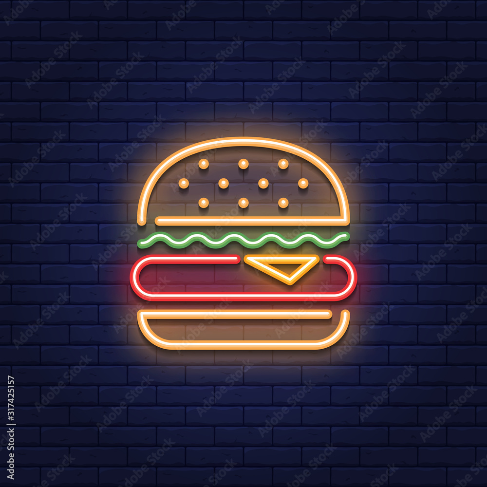 Neon Burger Food Icon Logo Stock Vector | Adobe Stock