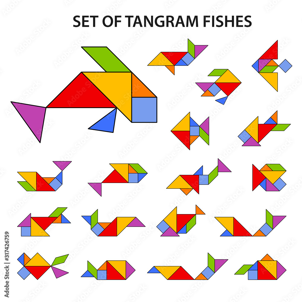 Set of vector tangram puzzles (geometric puzzle) for the development of ...