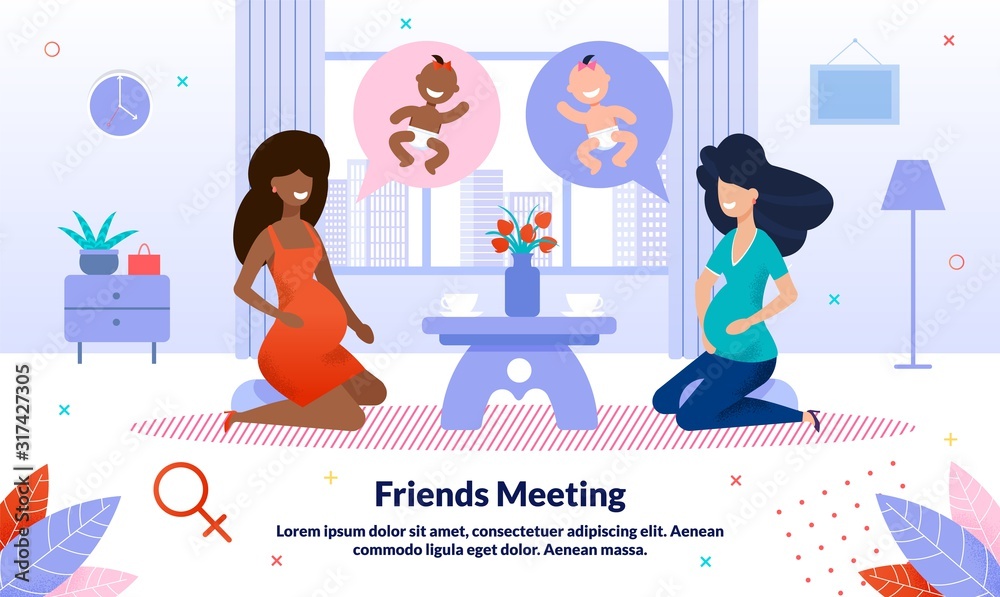 Friendship and Women Communication During Pregnancy Trendy Flat Vector ...