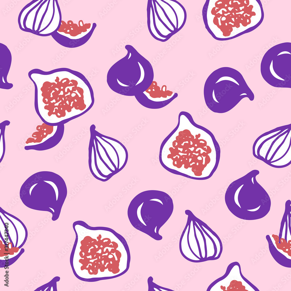 Seamless hand drawn vector pattern of decorative figs. Figs background ...