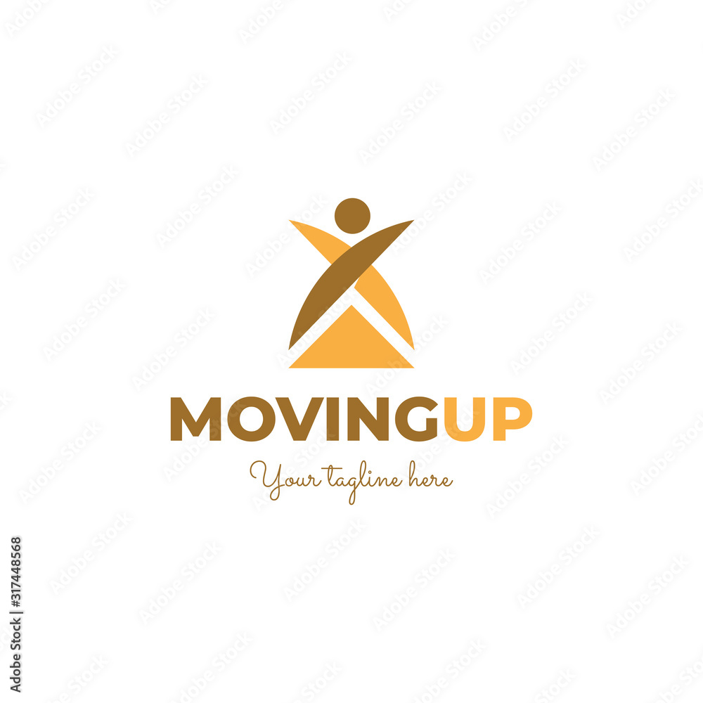 Moving up logo with abstract human shapes and triangles to the top ...