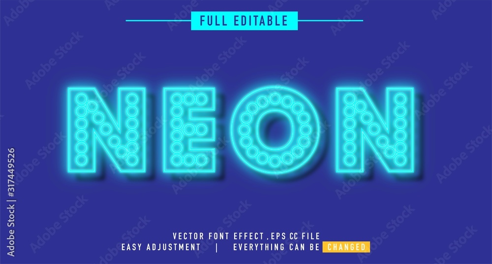 neon text effect that can be edited easily, letters are bright and ...
