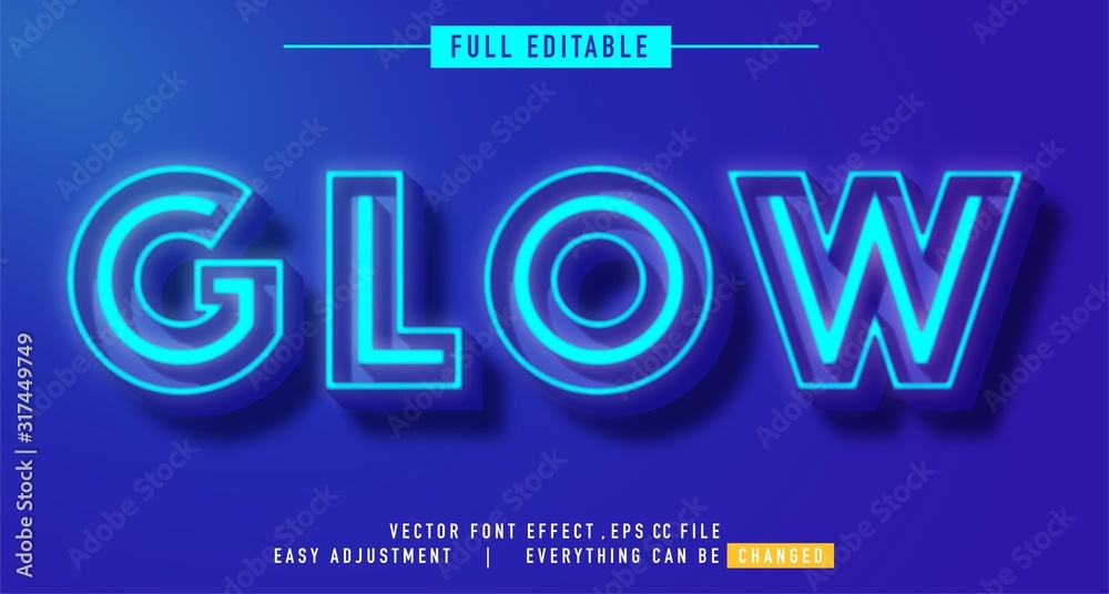 neon text effect that can be edited easily, letters are bright and ...