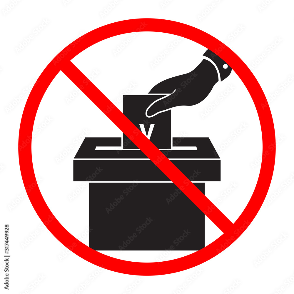 Flat hand putting vote bulletin into ballot box icon is crossed out ...