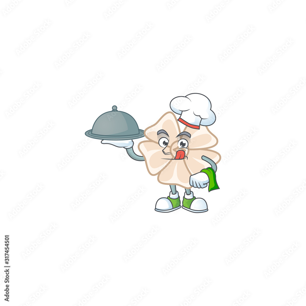cartoon design of chinese white flower as a Chef having food on tray ...