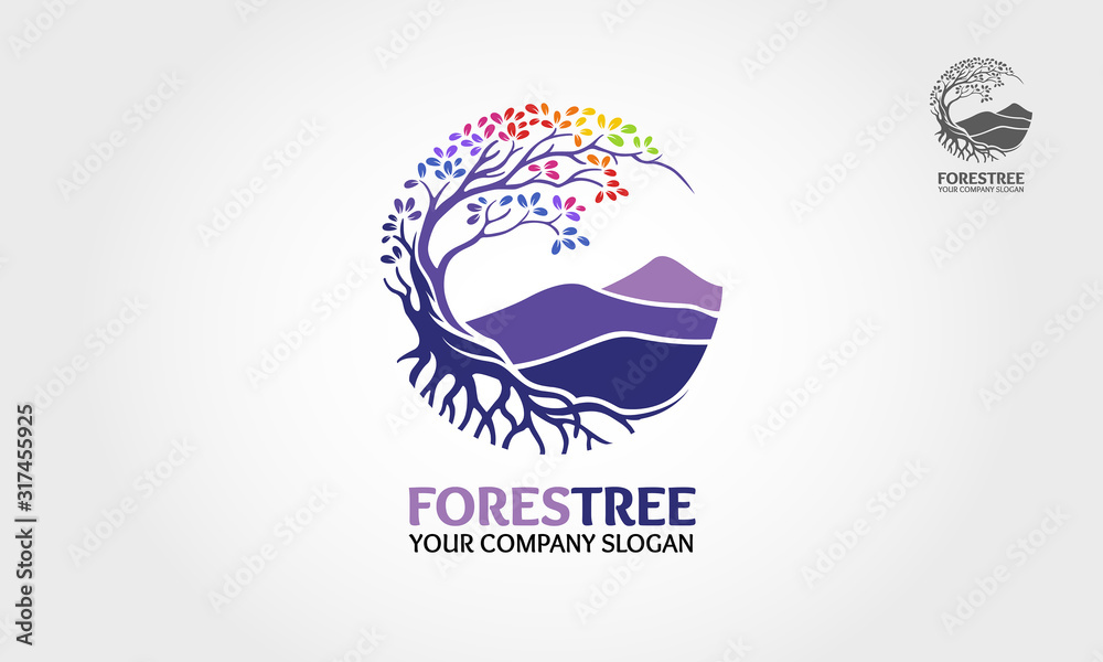 Forest Tree dinamic color vector logo. Tree and mountain vector design ...
