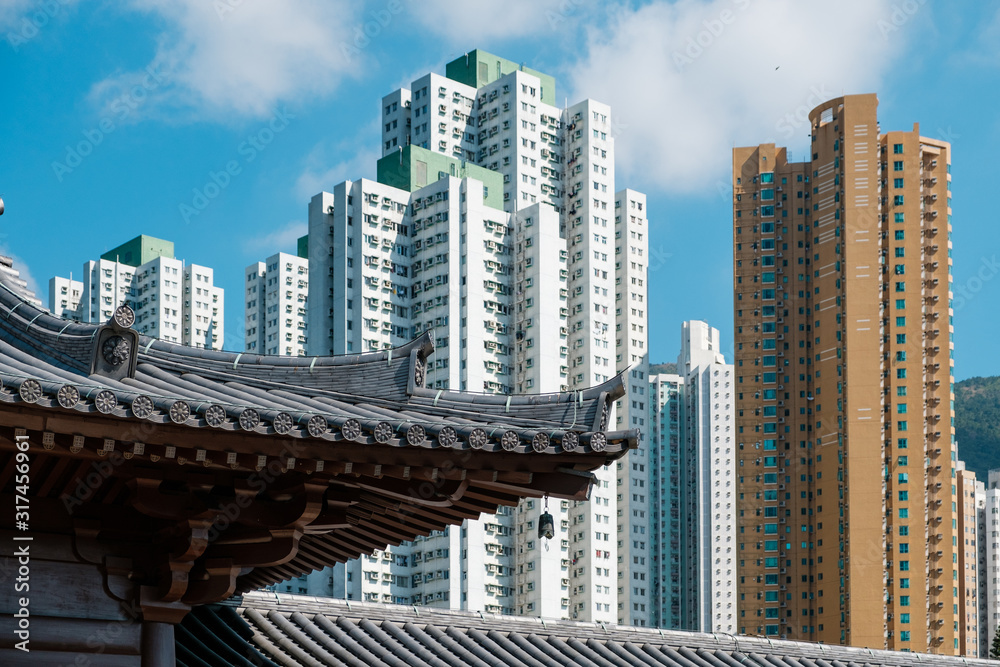 old roof detail, traditional Chinese architecture and skyscraper ...