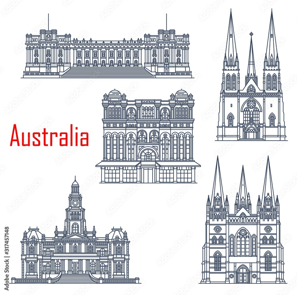 Australian famous building landmarks, architecture. Vector Parliament ...
