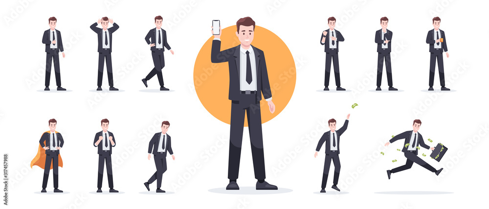 Businessman set isolated. Man in the workplace. Office worker in suit ...