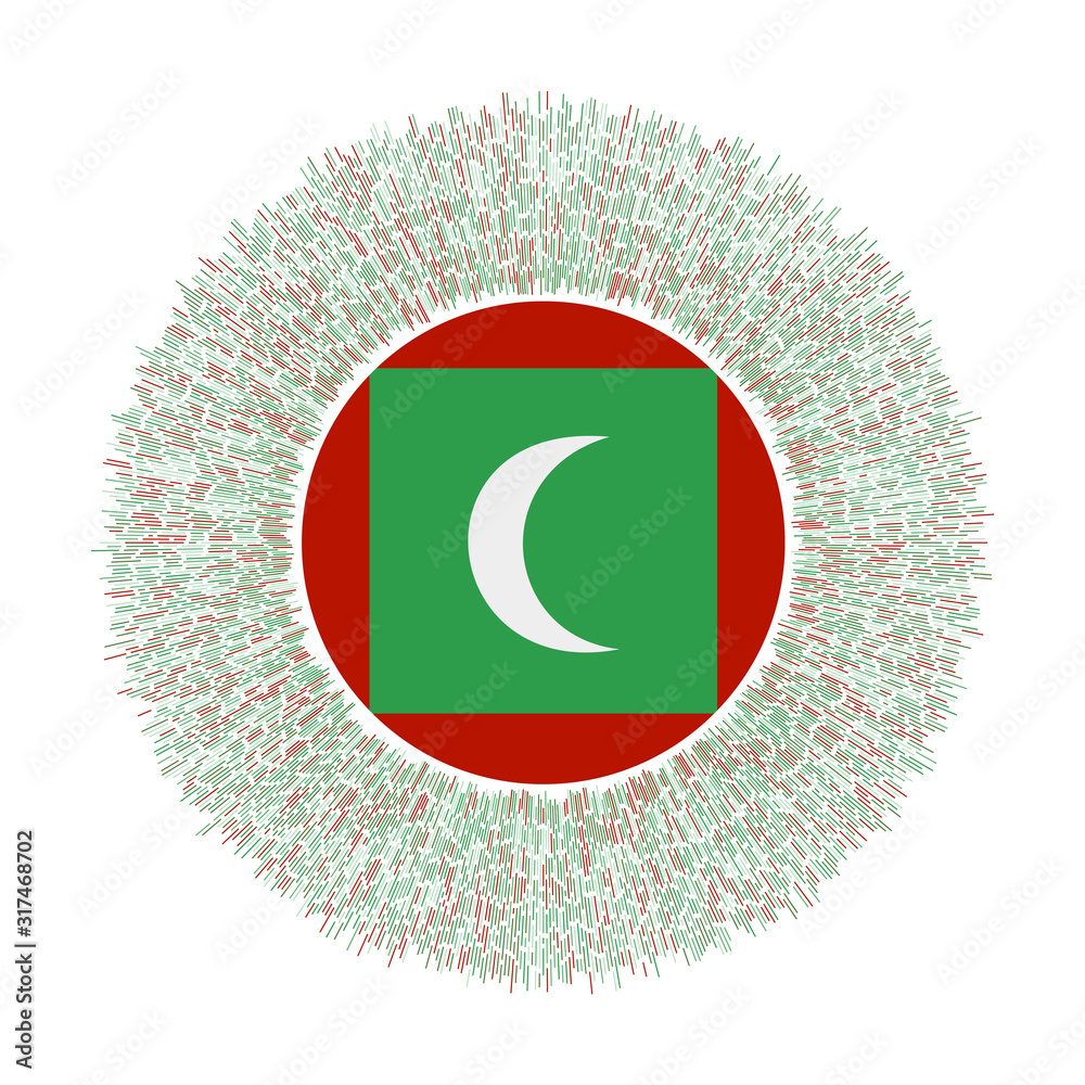 Flag of Maldives with colorful rays. Radiant country sign. Shiny ...