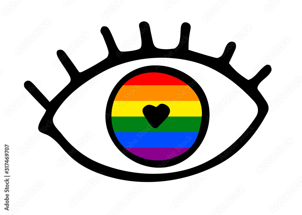 Hand-drawn black outline eye with eyelashes isolated on white ...