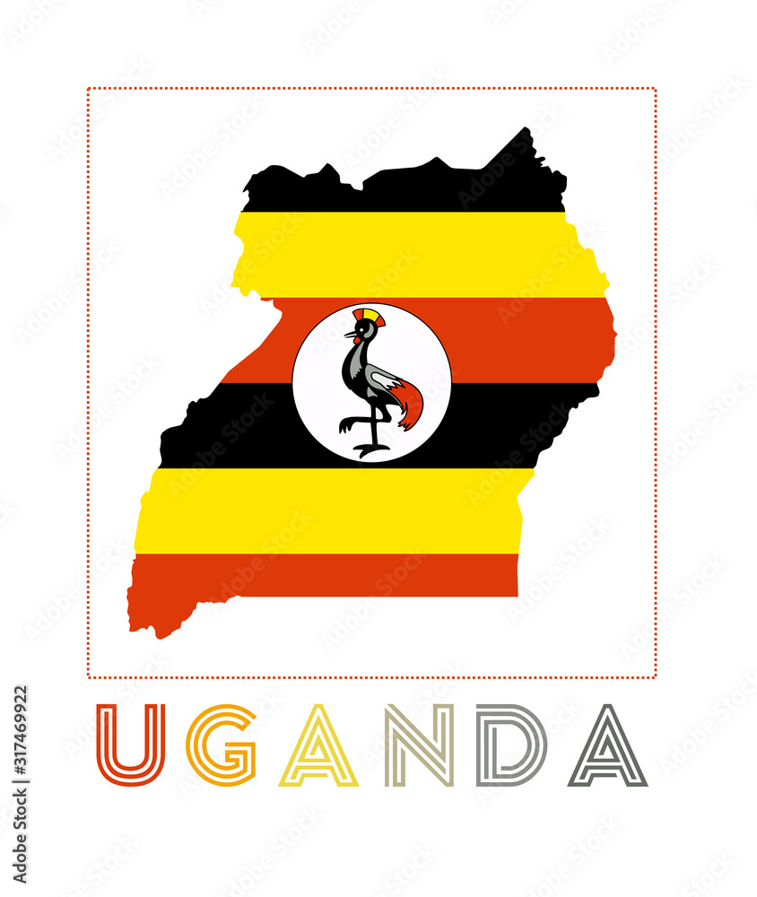Uganda Logo. Map of Uganda with country name and flag. Authentic vector ...