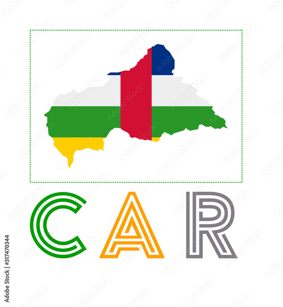 CAR Logo. Map of CAR with country name and flag. Attractive vector ...