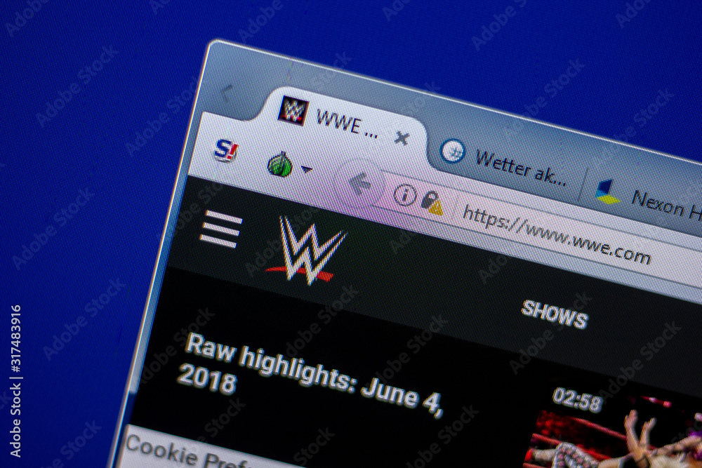 Ryazan, Russia - June 05, 2018: Homepage of WWE website on the display ...