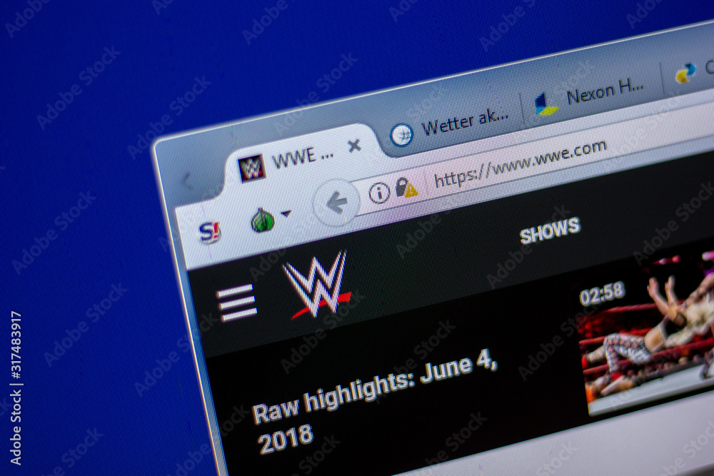 Ryazan, Russia - June 05, 2018: Homepage of WWE website on the display ...