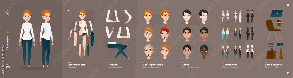 Casual Clothes Style. Girl Cartoon Character for Animation. Stock ...