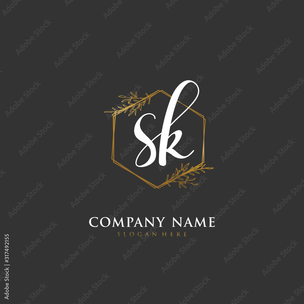 Handwritten initial letter S K SK for identity and logo. Vector logo ...