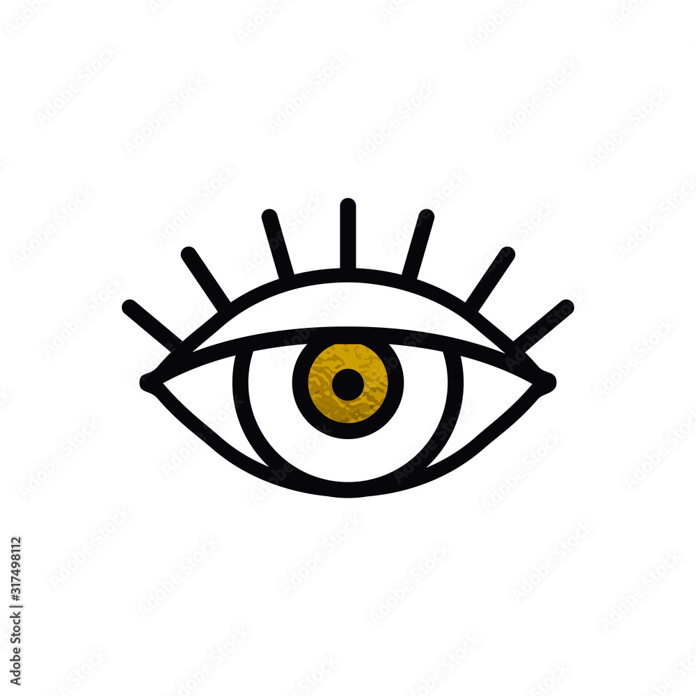Open gold eye line icon on white background. Look, see, sight, view ...