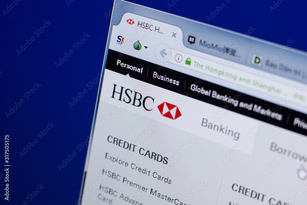 Ryazan, Russia - June 17, 2018: Homepage of HSBC website on the display ...