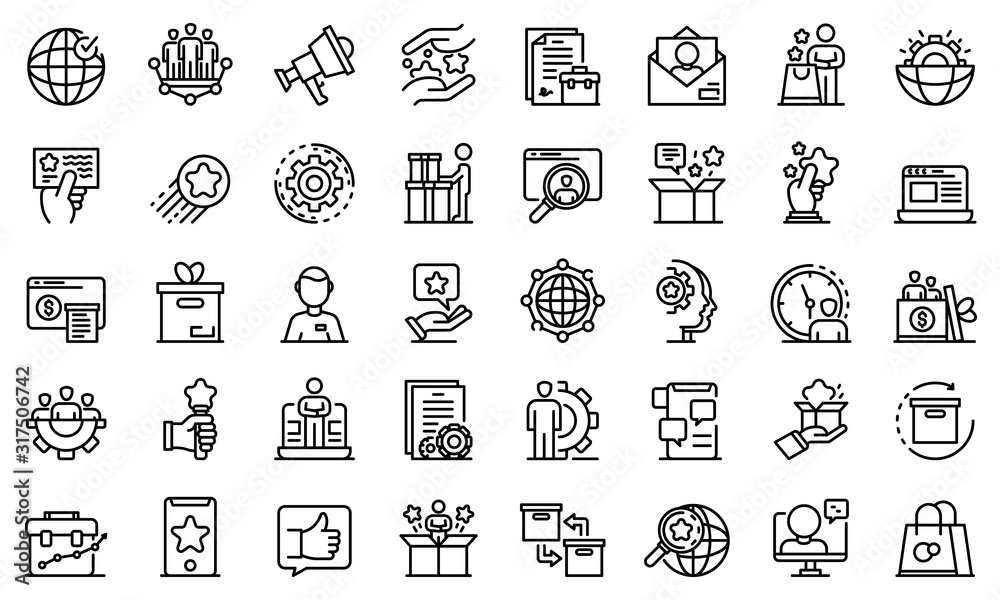 Product manager icons set. Outline set of product manager vector icons ...