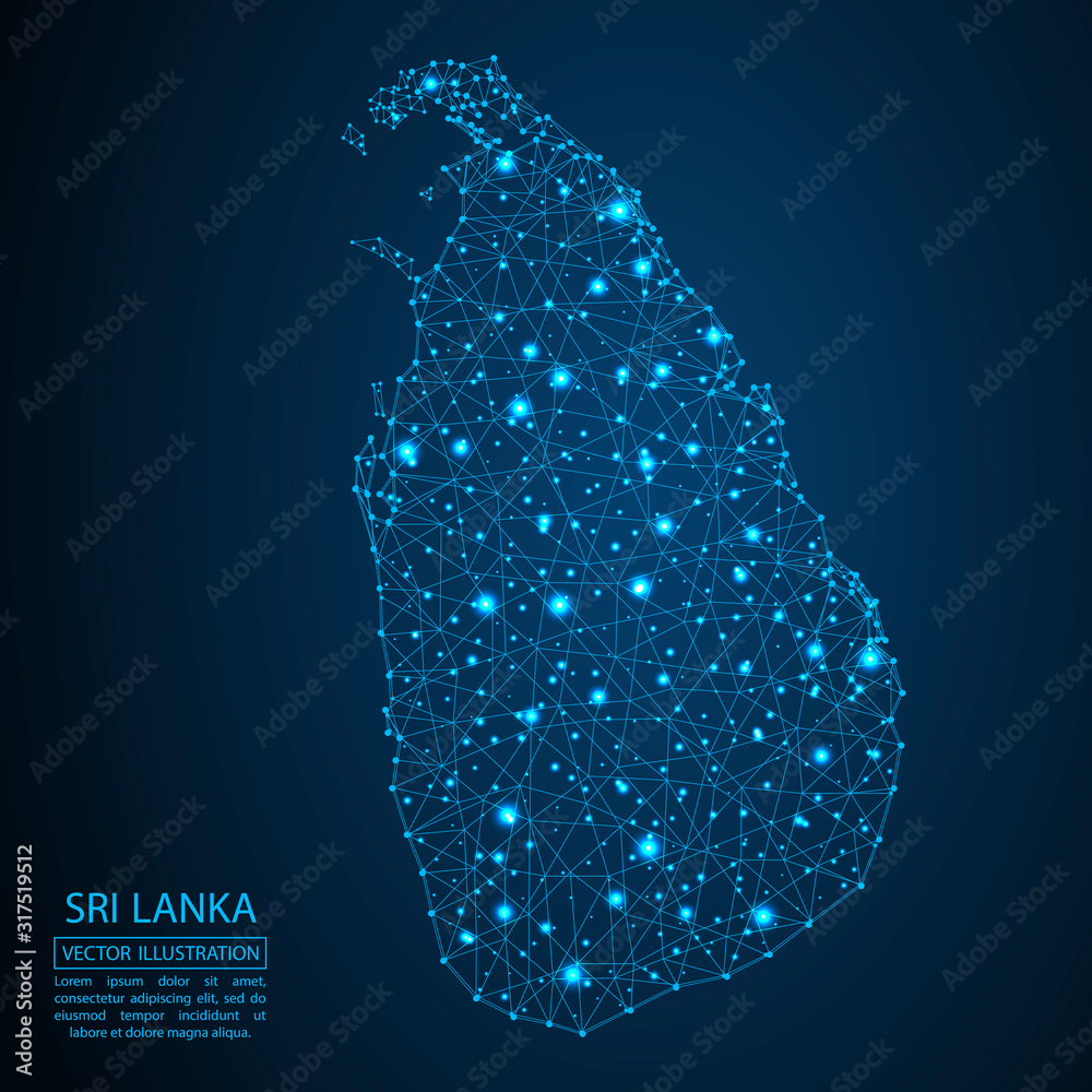 Vektorová grafika „A map of Sri Lanka consisting of 3D triangles, lines ...