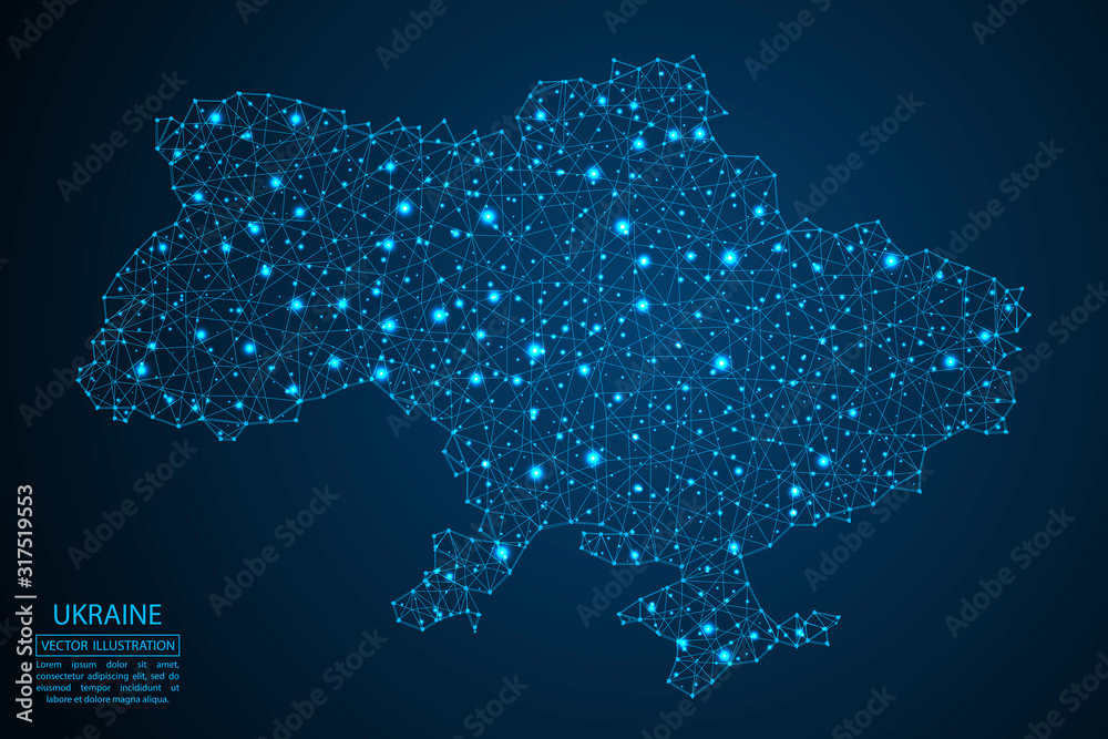 A map of Ukraine consisting of 3D triangles, lines, points, and ...