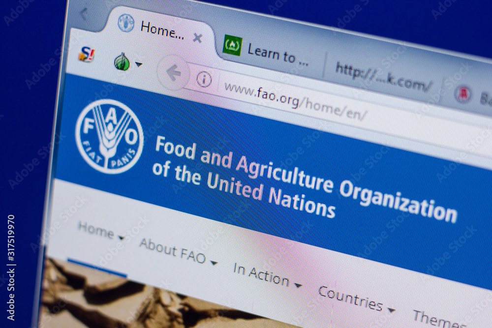 Ryazan, Russia - June 17, 2018: Homepage of Fao website on the display ...