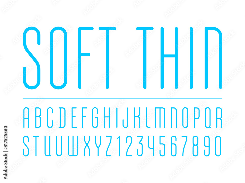 High thin font, trendy condensed alphabet sans serif, modern blue ...