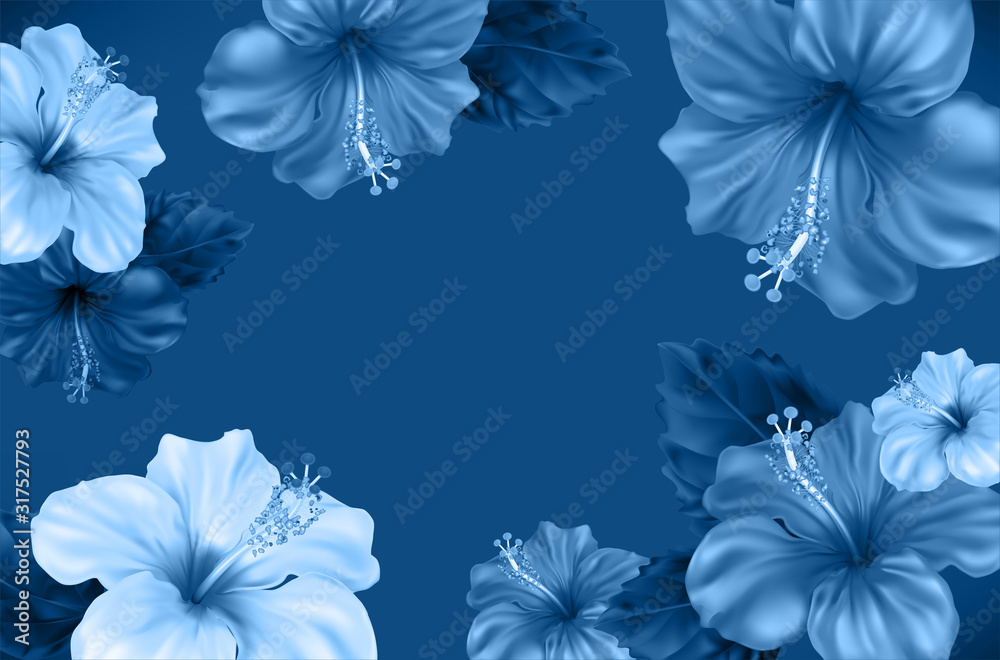 Floral background. Luxurious blooming Hibiscus flowers and leaves in ...