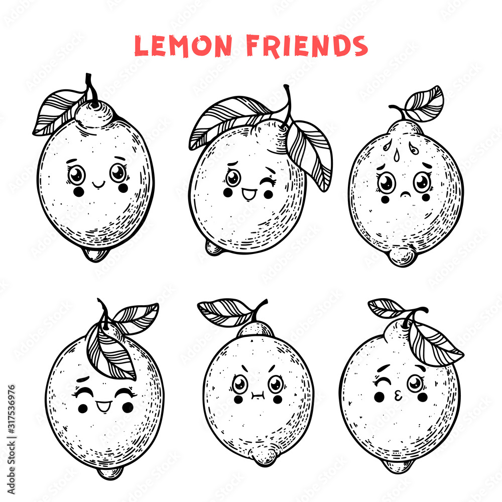 Lemon hand drawn vector illustration. Character lemon for design. Black ...