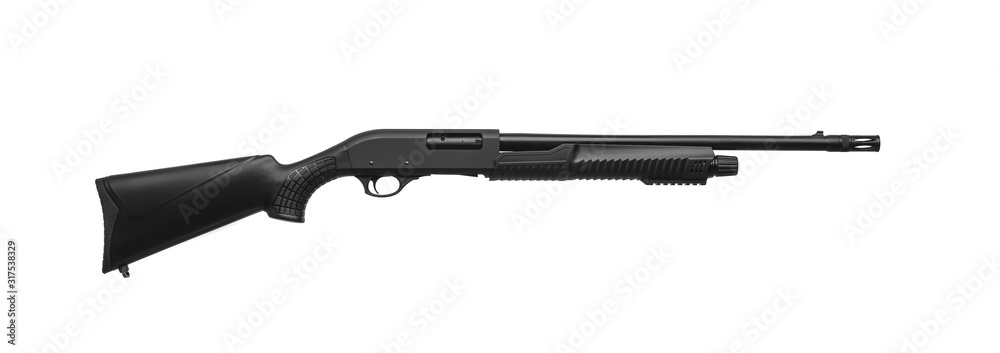 Modern semi-automatic tactical shotgun isolate on white background ...