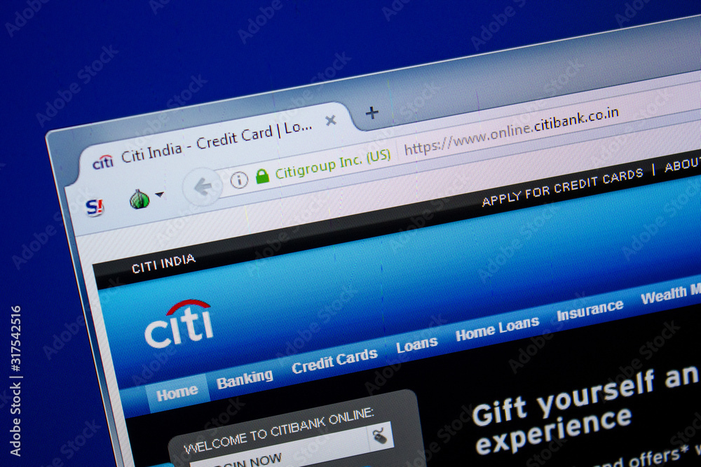 Ryazan, Russia - June 26, 2018: Homepage of CitiBank website on the ...