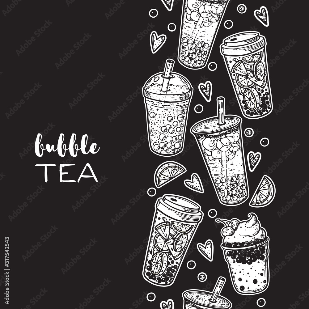 Bubble tea hand drawn illustration. Cocktail collection. Bubble tea ...