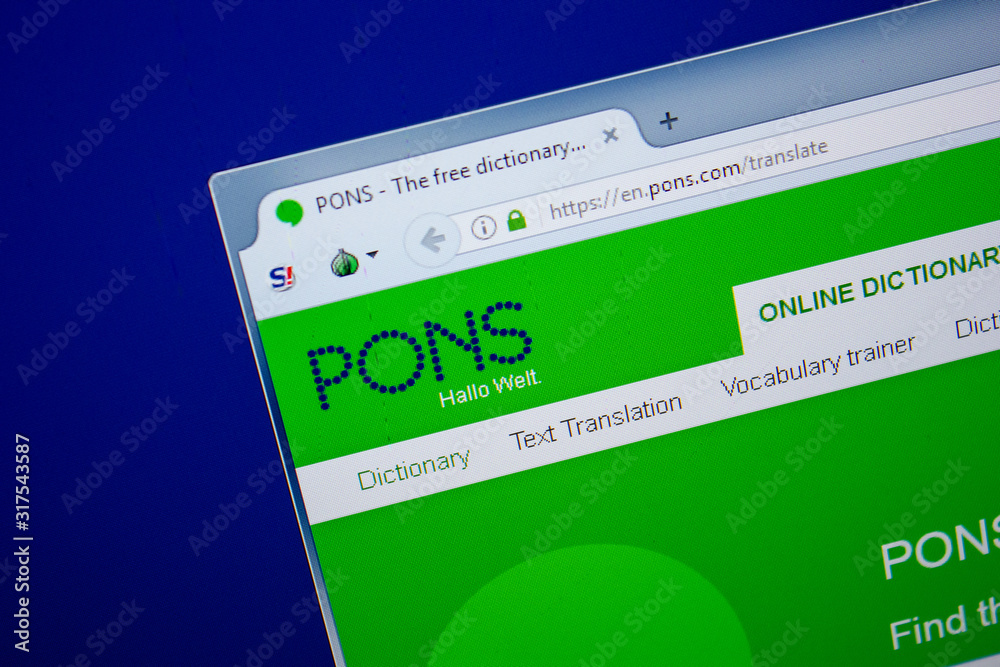 Ryazan, Russia - June 26, 2018: Homepage of Pons website on the display ...