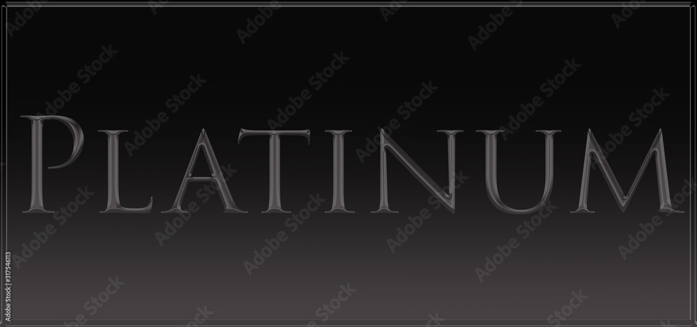 The word platinum is written in metallic letters on a black background ...