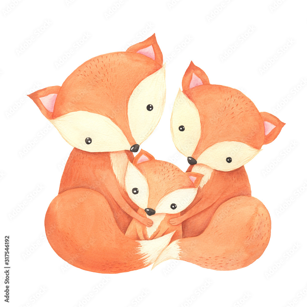 Watercolor woodland cute cartoon forest fox Stock Illustration | Adobe ...
