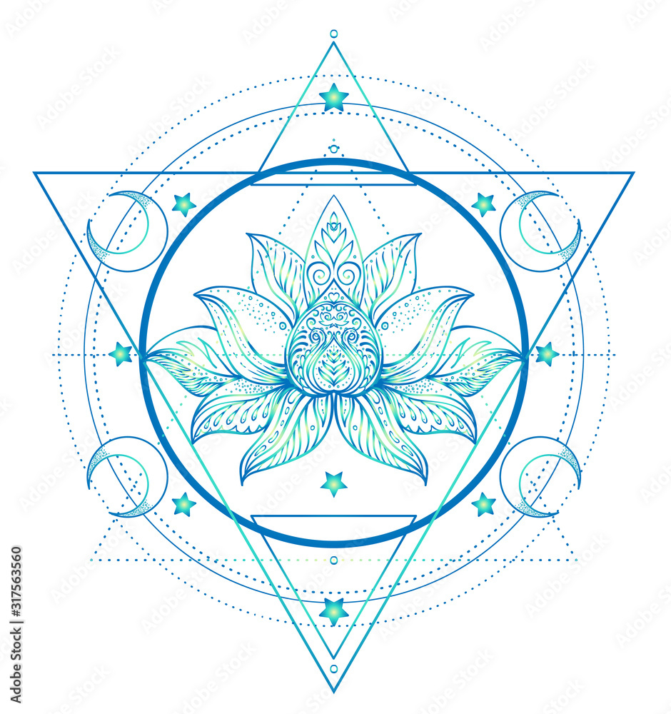Sacred Geometry and Boo symbol set. Ayurveda sign of harmony and ...