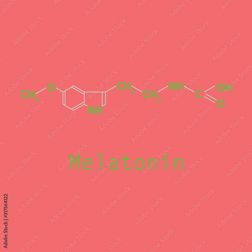 Melatonin hormone molecule. In humans, it plays a role in circadian ...