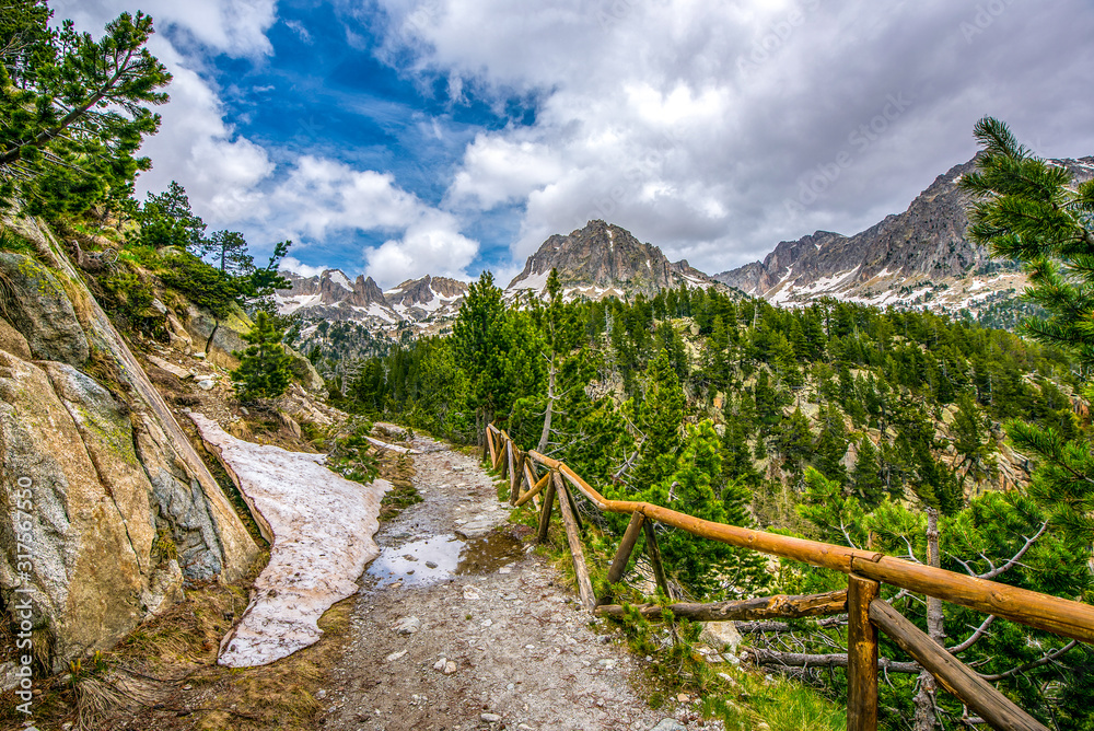 Alpine lake of San Mauricio in the Aigues Tortes National Park in the ...