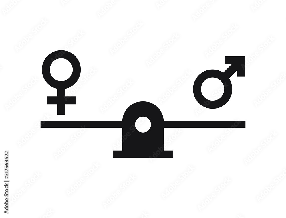 Vector flat black gender equality concept. Man and woman symbols ...