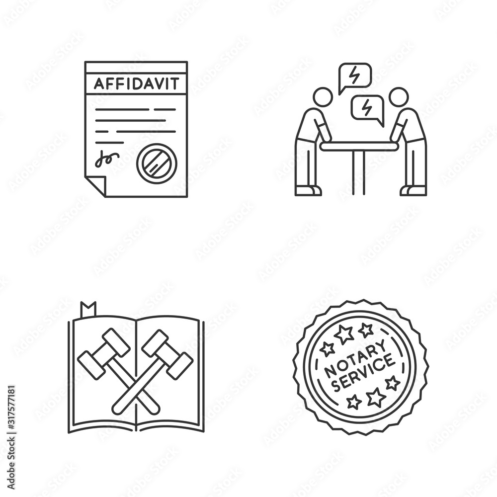 Notary services pixel perfect linear icons set. Affidavit. Legal code ...