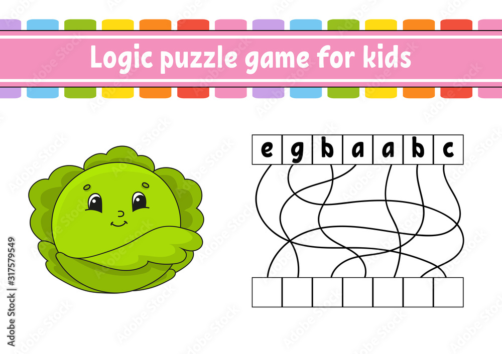 Logic puzzle game. Learning words for kids. Vegetable cabbage. Find the ...