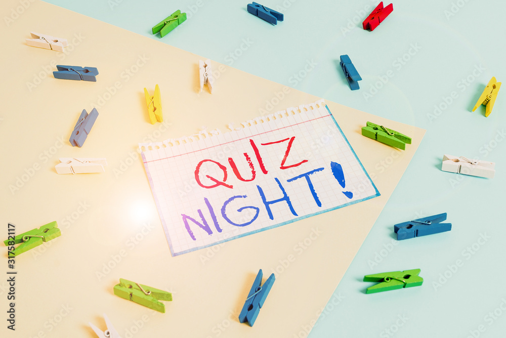 Writing note showing Quiz Night. Business concept for evening test ...