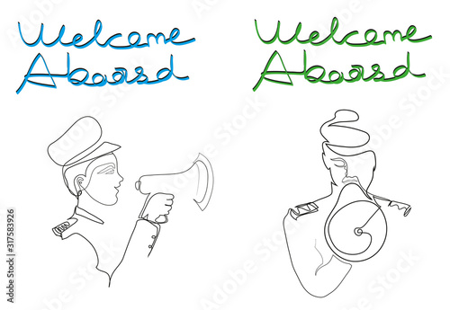 One continuous line drawing of Welcome aboard Simple line art drawing ...
