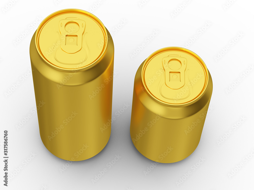 Golden cans for beverages. Can 500ml and 330ml. 3d illustration Stock ...