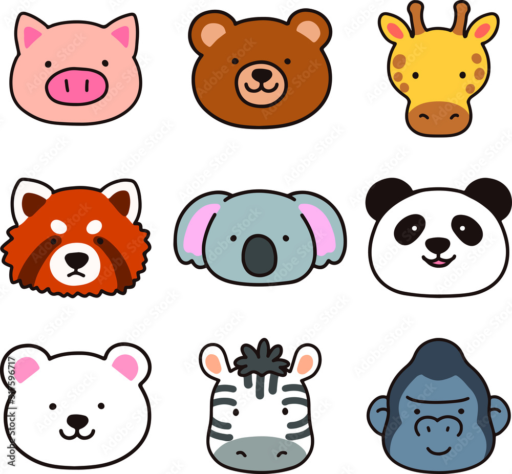 Set of outlined cute and simple animal faces A Stock Vector | Adobe Stock