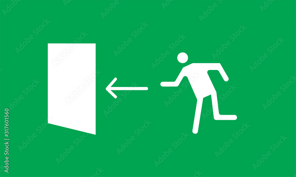 Evacuation plate Exit here Illustration. Fire safety. Green color Fire ...