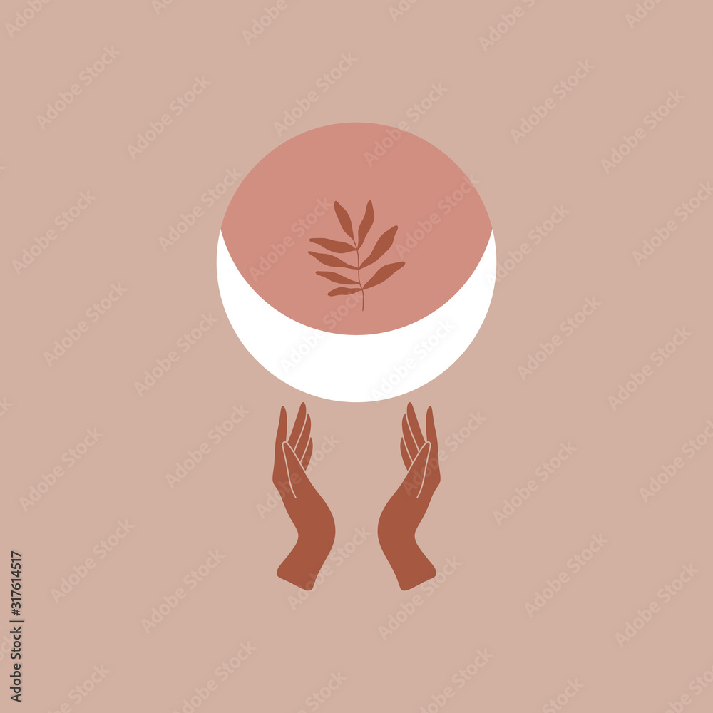 Human hands moonlight logo or icon symbol. Night sky concept, a phases ...
