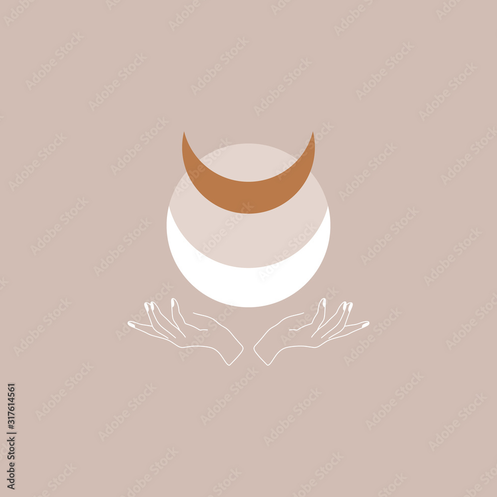 Human hands moonlight logo or icon symbol. Night sky concept, a phases ...